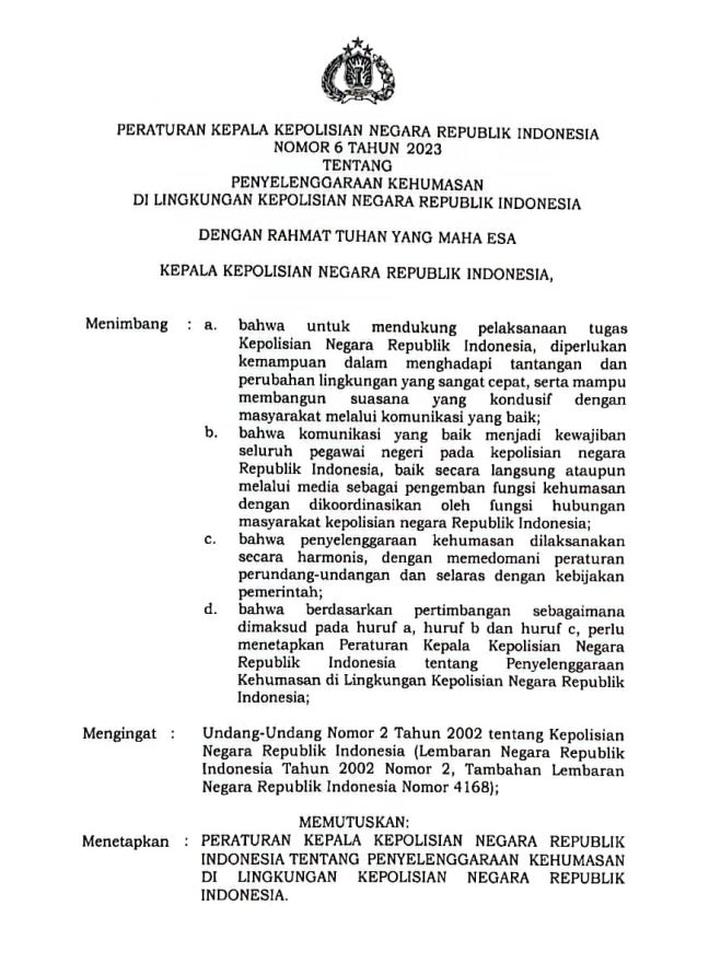 PERKAP NO 6 TAHUN 2023 - Tribratanews Res Lampung Barat